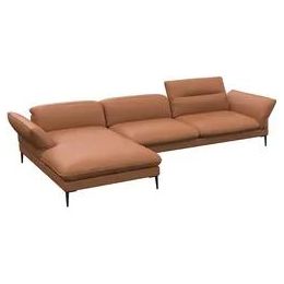 Ecksofa FLEXLUX "Salino, Funktionssofa mit Recamiere, Relaxsofa, Ecksofa" Sofas Gr. B/H/T: 340cm x 88cm x 182cm, Echtleder, Chaiselongue links, braun (modern cognac brown) Sofa mit Arm- und Kopfteil-Verstellungen, Kaltschaum & Stahl-Wellen