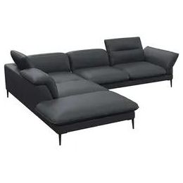 Ecksofa FLEXLUX "Salino, Funktionssofa mit Ottomane, Relaxsofa, Ecksofa" Sofas Gr. B/H/T: 287cm x 88cm x 239cm, Echtleder, lange Ottomane links, schwarz (deep black) Sofa mit Arm- und Kopfteil-Verstellungen, Kaltschaum & Stahl-Wellen