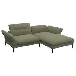 Ecksofa FLEXLUX "Salino, Funktionssofa mit Recamiere, Relaxsofa, Ecksofa" Sofas Gr. B/H/T: 245cm x 88cm x 182cm, Chenille-Struktur, Chaiselongue rechts, grün (moss) Sofa mit Arm- und Kopfteil-Verstellungen, Kaltschaum & Stahl-Wellen