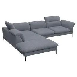 Ecksofa FLEXLUX "Salino, Funktionssofa mit Ottomane, Relaxsofa, Ecksofa" Sofas Gr. B/H/T: 287cm x 88cm x 239cm, Boucle, lange Ottomane links, blau (navy blau) Sofa mit Arm- und Kopfteil-Verstellungen, Kaltschaum & Stahl-Wellen