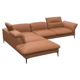 Ecksofa FLEXLUX "Salino, Funktionssofa mit Ottomane, Relaxsofa, Ecksofa" Sofas Gr. B/H/T: 287cm x 88cm x 239cm, Echtleder, lange Ottomane links, braun (modern cognac brown) Sofa mit Arm- und Kopfteil-Verstellungen, Kaltschaum & Stahl-Wellen