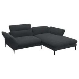 Ecksofa FLEXLUX "Salino, Funktionssofa mit Recamiere, Relaxsofa, Ecksofa" Sofas Gr. B/H/T: 245cm x 88cm x 182cm, Lederoptik, Chaiselongue rechts, schwarz (gorilla black) Sofa mit Arm- und Kopfteil-Verstellungen, Kaltschaum & Stahl-Wellen