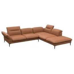 Ecksofa FLEXLUX "Salino, Funktionssofa mit Ottomane, Relaxsofa, Ecksofa" Sofas Gr. B/H/T: 287cm x 88cm x 239cm, Echtleder, lange Ottomane rechts, braun (modern cognac brown) Sofa mit Arm- und Kopfteil-Verstellungen, Kaltschaum & Stahl-Wellen