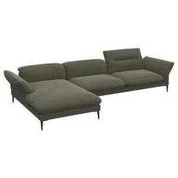 Ecksofa FLEXLUX "Salino, Funktionssofa mit Recamiere, Relaxsofa, Ecksofa" Sofas Gr. B/H/T: 340cm x 88cm x 182cm, Struktur, Chaiselongue links, grün (moss green) Sofa mit Arm- und Kopfteil-Verstellungen, Kaltschaum & Stahl-Wellen