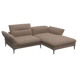 Ecksofa FLEXLUX "Salino, Funktionssofa mit Recamiere, Relaxsofa, Ecksofa" Sofas Gr. B/H/T: 245cm x 88cm x 182cm, Chenille-Struktur, Chaiselongue rechts, braun (hazel) Sofa mit Arm- und Kopfteil-Verstellungen, Kaltschaum & Stahl-Wellen