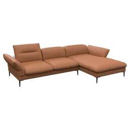 Ecksofa FLEXLUX "Salino, Funktionssofa mit Recamiere, Relaxsofa, Ecksofa" Sofas Gr. B/H/T: 307cm x 88cm x 182cm, Echtleder, Chaiselongue rechts, braun (modern cognac brown) Sofa mit Arm- und Kopfteil-Verstellungen, Kaltschaum & Stahl-Wellen