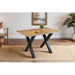 Baumkantentisch Mangoholz Esstisch Vintage-Optik 120 x 80 cm X-Gestell schwarz TIGER