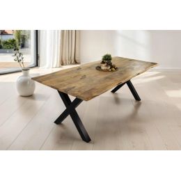 Baumkantentisch Mangoholz Esstisch Vintage-Optik 240 x 100 cm X-Gestell schwarz TIGER