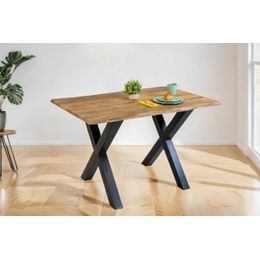 Baumkantentisch Mangoholz Esstisch Vintage-Optik 140 x 80 cm X-Gestell schwarz TIGER