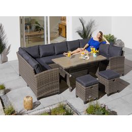 Gartenlounge-Set Konifera "Rotterdam", grau, Polyrattan, Sitzmöbel-Sets, Gartenmöbel-Set, Polyrattan, Stahl, Tischplatte aus Nonwood