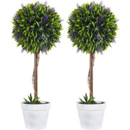 HOMCOM - Kunstpflanze Lavendel 2er-Set Künstliche Pflanzen, 60 cm Zimmerpflanze im Topf, Kunstbaum mit Kunstmoos für Indoor, Outdoor