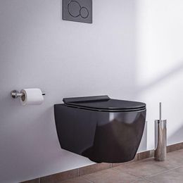 Bernstein spülrandloses Wand-Hänge-WC NT2039 in Schwarz glänzend mit Softclose-SitzSuperflach