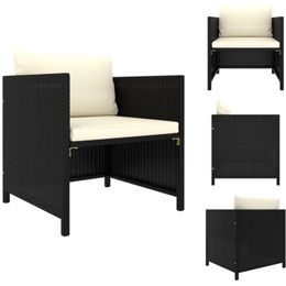 vidaXL Gartensofaelemente - Living Gartensofa mit Kissen Schwarz Poly Rattan - Schwarz