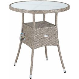 Casaria - Gartentisch Polyrattan Wetterfest Rund Glas Tischplatte 80kg Belastbar Outdoor Terrasse Balkon Bistro Tisch Beistelltisch Beige l