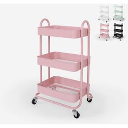 AHD AMAZING HOME DESIGN Servierwagen mit 3 Etagen und Rädern aus Metall Sall Farbe: Pink