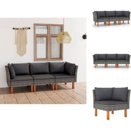 vidaXL Gartenmöbel-Sets - Living 3-Sitzer-Gartensofa mit Kissen Grau Poly Rattan - Grau