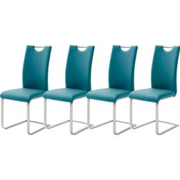 Freischwinger MCA furniture "Paulo" Stühle Gr. B/H/T: 42cm x 103cm x 55cm, 4er Set, Kunstleder Lederoptik, Edelstahl, blau (petrol + edelstahl gebürstet) Stuhl belastbar bis 120 kg