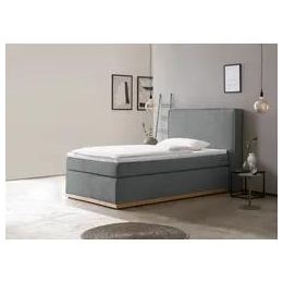 Boxspringbett Home Affaire "SHERWOOD Hotelbett, Polsterbett", grau (anthrazit), B:135cm L:212cm, 100% Polyester, Komplettbetten, Boxspringbett, Hochwertiger Cord,weiche Velours-Struktur, mit Topper, Eiche