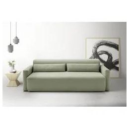 Schlafsofa Inosign "Donka Dauerschläfer-geeignet, belastbar bis 270 kg, incl. Bettlkasten" Sofas Gr. B/T: 232 cm x 108 cm, Flachgewebe, mit Armlehnen, grün (oliv) mit Armlehnen, Breite 232 cm, auch in Cord, Tonnentaschen-Federkern