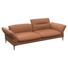 3-Sitzer FLEXLUX "Salino, Funktionssofa, Relaxsofa" Sofas Gr. B/H/T: 248cm x 88cm x 105cm, Echtleder, braun (modern cognac brown) Sofa mit Arm- und Kopfteil-Verstellungen, Kaltschaum & Stahl-Wellen