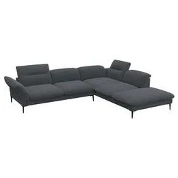 Ecksofa FLEXLUX "Salino, Funktionssofa mit Ottomane, Relaxsofa, Ecksofa" Sofas Gr. B/H/T: 287cm x 88cm x 239cm, Chenille-Struktur, lange Ottomane rechts, grau (anthrazit) Sofa mit Arm- und Kopfteil-Verstellungen, Kaltschaum & Stahl-Wellen