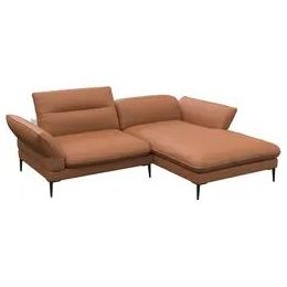 Ecksofa FLEXLUX "Salino, Funktionssofa mit Recamiere, Relaxsofa, Ecksofa" Sofas Gr. B/H/T: 245cm x 88cm x 182cm, Echtleder, Chaiselongue rechts, braun (modern cognac brown) Sofa mit Arm- und Kopfteil-Verstellungen, Kaltschaum & Stahl-Wellen