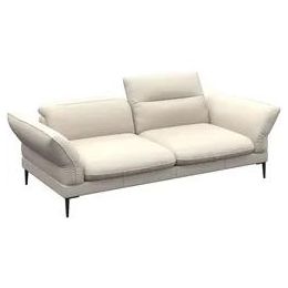 2,5-Sitzer FLEXLUX "Salino, Funktionssofa, Relaxsofa" Sofas Gr. B/H/T: 215cm x 88cm x 105cm, Echtleder, weiß (warm white) Sofa mit Arm- und Kopfteil-Verstellungen, Kaltschaum & Stahl-Wellen