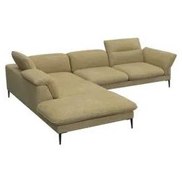 Ecksofa FLEXLUX "Salino, Funktionssofa mit Ottomane, Relaxsofa, Ecksofa" Sofas Gr. B/H/T: 287cm x 88cm x 239cm, Boucle, lange Ottomane links, gelb (mustard gelb) Sofa mit Arm- und Kopfteil-Verstellungen, Kaltschaum & Stahl-Wellen