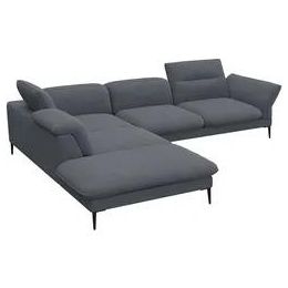 Ecksofa FLEXLUX "Salino, Funktionssofa mit Ottomane, Relaxsofa, Ecksofa" Sofas Gr. B/H/T: 287cm x 88cm x 239cm, Lederoptik, lange Ottomane links, grau (elephant grey) Sofa mit Arm- und Kopfteil-Verstellungen, Kaltschaum & Stahl-Wellen