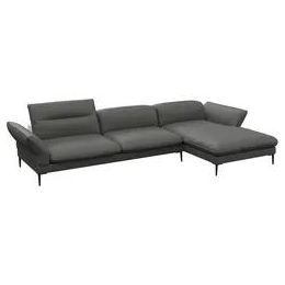 Ecksofa FLEXLUX "Salino, Funktionssofa mit Recamiere, Relaxsofa, Ecksofa" Sofas Gr. B/H/T: 340cm x 88cm x 182cm, Echtleder, Recamiere rechts, grau (warm mineral grey) Sofa mit Arm- und Kopfteil-Verstellungen, Kaltschaum & Stahl-Wellen