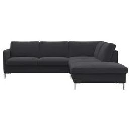 Ecksofa FLEXLUX "Fiore, L-Form" Sofas Gr. B/H/T: 234cm x 85cm x 225cm, Lederoptik, Ottomane rechts, schwarz (gorilla blac) schmale Armlehnen, Füße alufarben, BT 234225 cm, Kaltschaum im Sitz