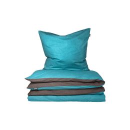 Schiesser Bettw&auml;sche 'Doubleface Renforc&eacute;' Herren Gr&ouml;&szlig;e 135 x 200 t&uuml;rkis / neonblau / dunkelgrau