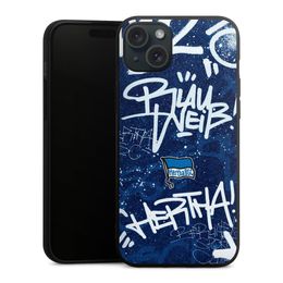 DeinDesign iPhone 15 Plus Handy Premium Silikon H&uuml;lle Handyh&uuml;lle schwarz Case Official Licensed Product Hertha Bsc Graffiti Silikon Premium Case