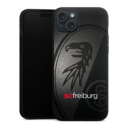DeinDesign iPhone 15 Plus Handy Premium Silikon H&uuml;lle Handyh&uuml;lle schwarz Case Official Licensed Product Sc Freiburg Metallic Look Silikon Premium Case