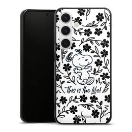 DeinDesign Galaxy S24 Handy Silikon H&uuml;lle Case schwarz Handyh&uuml;lle Peanuts Flowers Snoopy