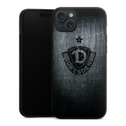DeinDesign iPhone 15 Plus Handy Premium Silikon H&uuml;lle Handyh&uuml;lle schwarz Case Sg Dynamo Dresden Official Licensed Product Vintage Silikon Premium Case