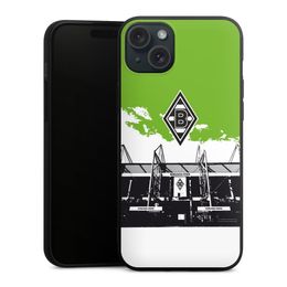 DeinDesign iPhone 15 Plus Handy Premium Silikon H&uuml;lle Handyh&uuml;lle schwarz Case Merchandise Borussia M&ouml;nchengladbach Stadium Silikon Premium Case