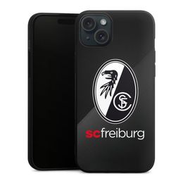 DeinDesign iPhone 15 Plus Handy Premium Silikon H&uuml;lle Handyh&uuml;lle schwarz Case Sc Freiburg Lettering Logo Silikon Premium Case