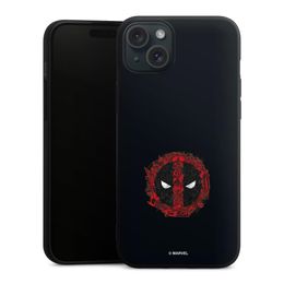 DeinDesign iPhone 15 Plus Handy Premium Silikon H&uuml;lle Handyh&uuml;lle schwarz Case Logo Marvel Deadpool Silikon Premium Case