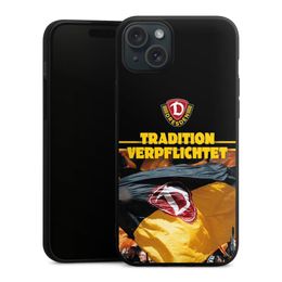 DeinDesign iPhone 15 Plus Handy Premium Silikon H&uuml;lle Handyh&uuml;lle schwarz Case Sgd Sg Dynamo Dresden Merchandise Silikon Premium Case