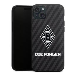 DeinDesign iPhone 15 Plus Handy Premium Silikon H&uuml;lle Handyh&uuml;lle schwarz Case Borussia M&ouml;nchengladbach Carbon Gladbach Silikon Premium Case
