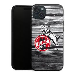 DeinDesign iPhone 15 Plus Handy Premium Silikon H&uuml;lle Handyh&uuml;lle schwarz Case 1. Fc K&ouml;ln Wooden Look Official Licensed Product Silikon Premium Case