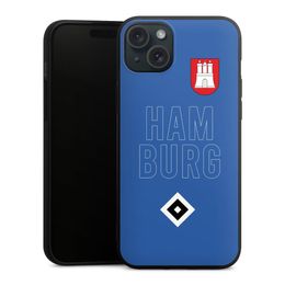 DeinDesign iPhone 15 Plus Handy Premium Silikon H&uuml;lle Handyh&uuml;lle schwarz Case Official Licensed Product Hamburg Hamburger Sv Silikon Premium Case
