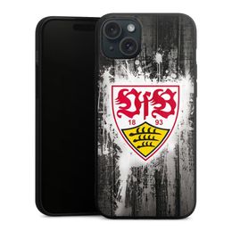 DeinDesign iPhone 15 Plus Handy Premium Silikon H&uuml;lle Handyh&uuml;lle schwarz Case Official Licensed Product Vfb Stuttgart Bundesliga Silikon Premium Case