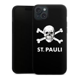 DeinDesign iPhone 15 Plus Handy Premium Silikon H&uuml;lle Handyh&uuml;lle schwarz Case Totenkopf Fc St. Pauli Official Licensed Product Silikon Premium Case