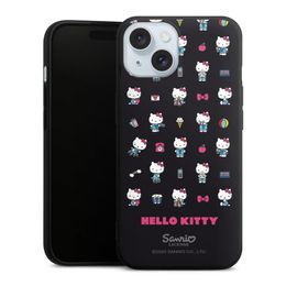 DeinDesign iPhone 15 Handy Premium Silikon H&uuml;lle Handyh&uuml;lle schwarz Case Kindheit Merchandise Hello Kitty Silikon Premium Case