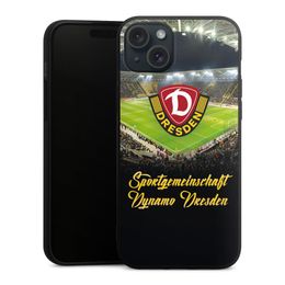 DeinDesign iPhone 15 Plus Handy Premium Silikon H&uuml;lle Handyh&uuml;lle schwarz Case Sg Dynamo Dresden Sgd Official Licensed Product Silikon Premium Case
