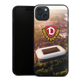 DeinDesign iPhone 15 Plus Handy Premium Silikon H&uuml;lle Handyh&uuml;lle schwarz Case Sgd Sg Dynamo Dresden Stadium Silikon Premium Case