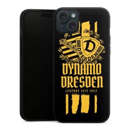 DeinDesign iPhone 15 Plus Handy Premium Silikon H&uuml;lle Handyh&uuml;lle schwarz Case Sg Dynamo Dresden Statement Sgd Silikon Premium Case