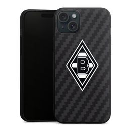 DeinDesign iPhone 15 Plus Handy Premium Silikon H&uuml;lle Handyh&uuml;lle schwarz Case Borussia M&ouml;nchengladbach Carbon Gladbach Silikon Premium Case